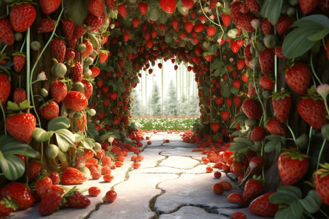 Strawberries Digital Backdrop Bundle, Strawberry Background, Fantasy ...