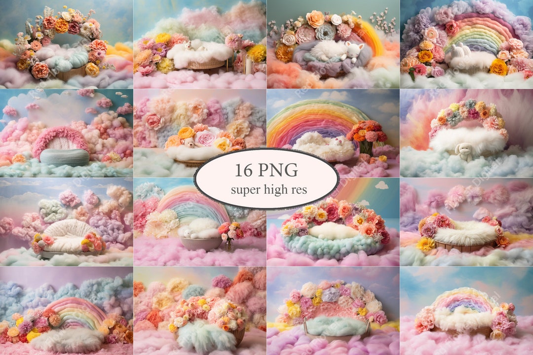 Newborn Rainbow Digital Backdrop Bundle, Pastel Backdrops, Cute Fluffy ...