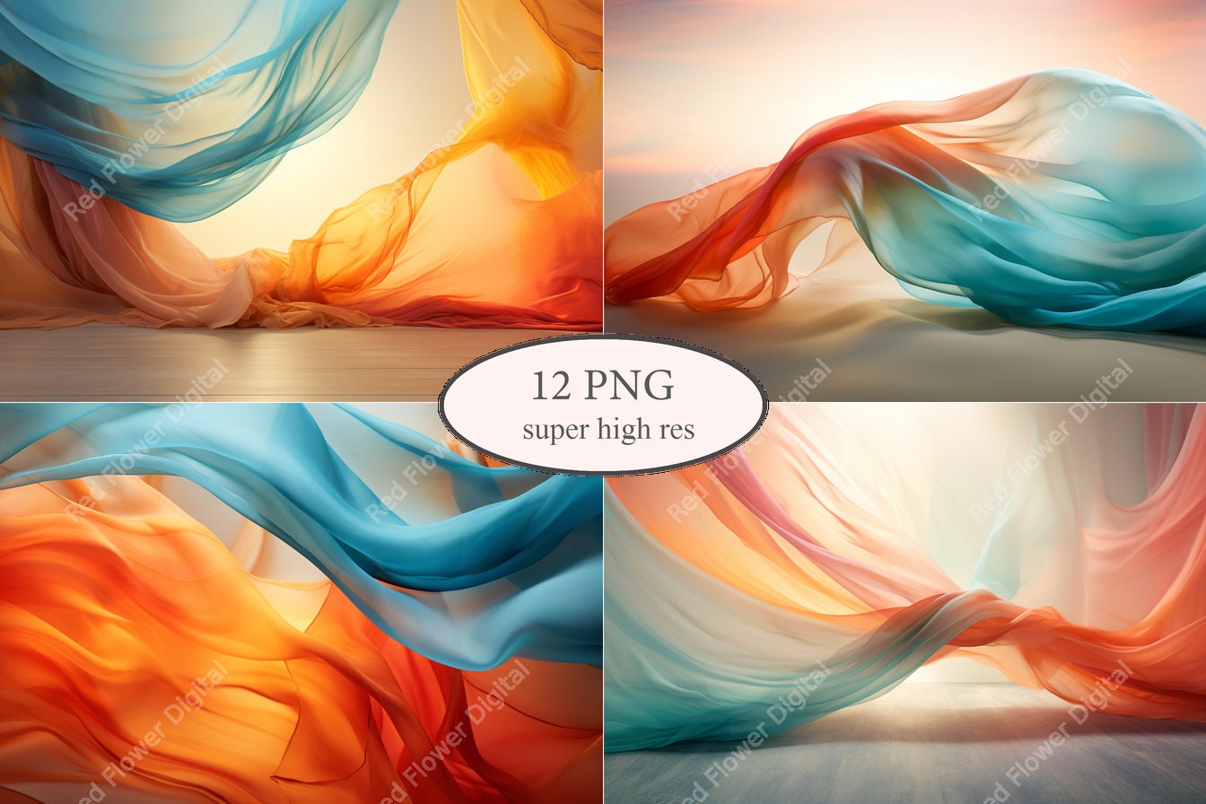 Flowing Fabric Digital Backdrop Bundle, Flying Silk Background ...