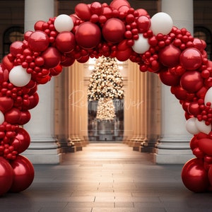 Christmas Baubles Arch Digital Backdrop Bundle, Red City Xmas ...