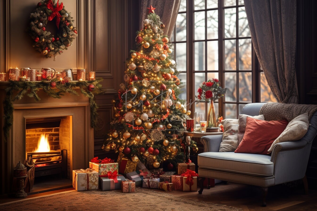 Christmas Fireplace Digital Backdrop Bundle, Cozy Family Xmas ...