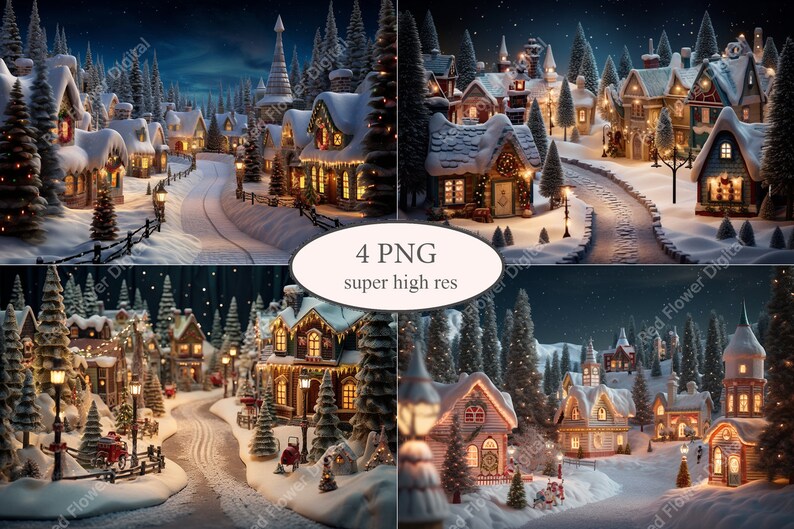 Christmas Village Digital Backdrop Bundle White Winter - Etsy
