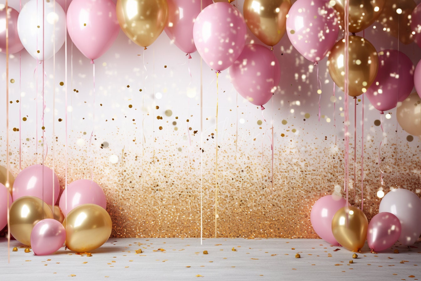 Pink Balloons Digital Backdrop Bundle, Pink Gold Balloon Backdrops ...