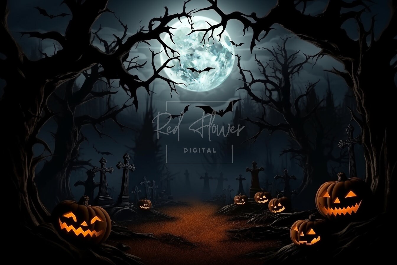 Scary Halloween Digital Backdrop Bundle, Dark Fantasy Halloween ...