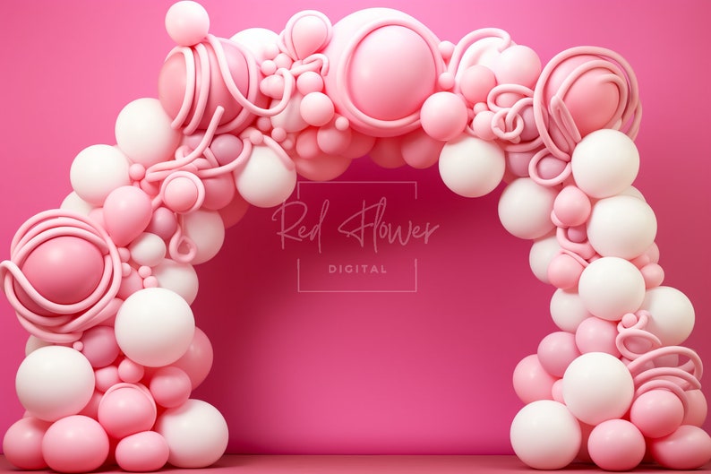 Pink Balloon Arch Digital Backdrop Bundle, Baby Pink Balloon Backdrops ...