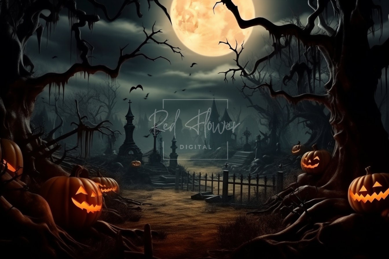 Scary Halloween Digital Backdrop Bundle, Dark Fantasy Halloween ...