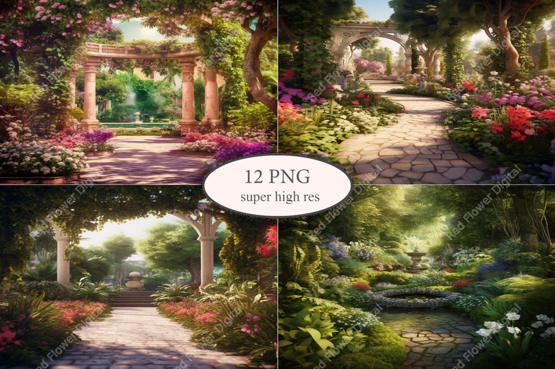Magical Garden Digital Backdrop Bundle, Enchanted Garden Background ...