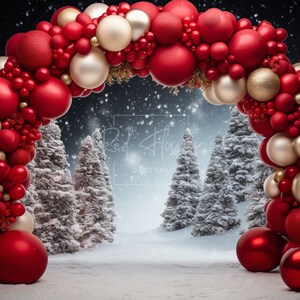 Christmas Baubles Arch Digital Backdrop Bundle, Red City Xmas ...