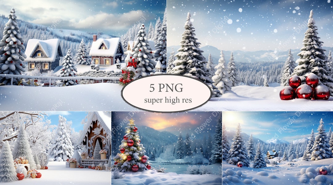 White Christmas Digital Backdrop Bundle, Winter Wonderland Background ...