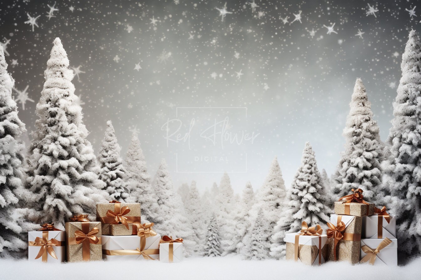 Winter Wonderland Digital Backdrop Bundle, White Christmas Background ...