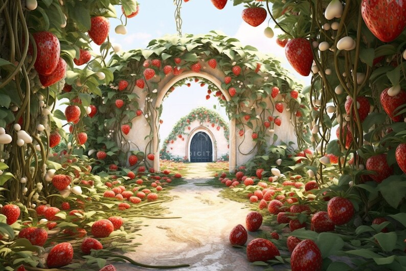 Strawberries Digital Backdrop Bundle, Strawberry Background, Fantasy ...