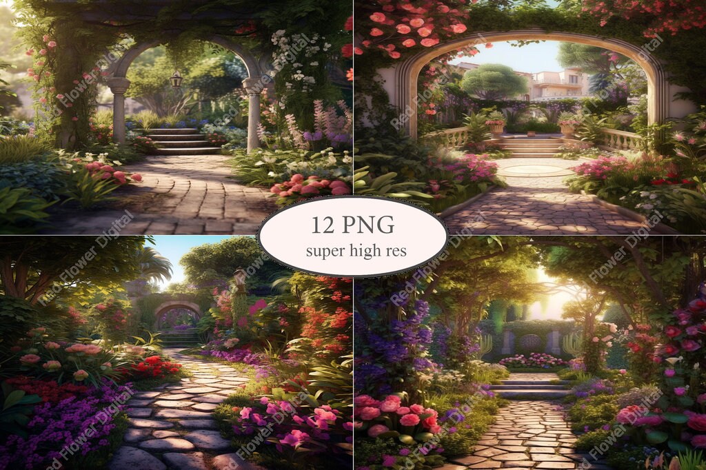 Magical Garden Digital Backdrop Bundle, Enchanted Garden Background ...