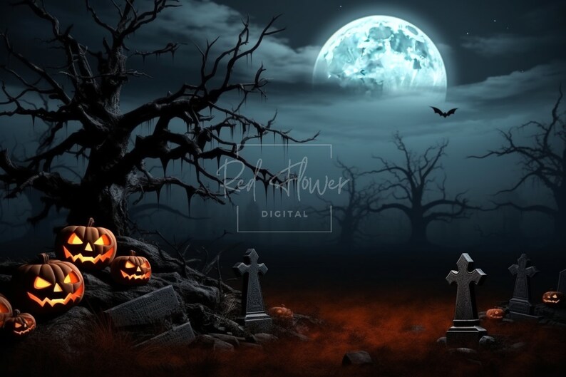 Scary Halloween Digital Backdrop Bundle, Dark Fantasy Halloween ...