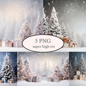 Winter Wonderland Digital Backdrop Bundle, White Christmas Background ...