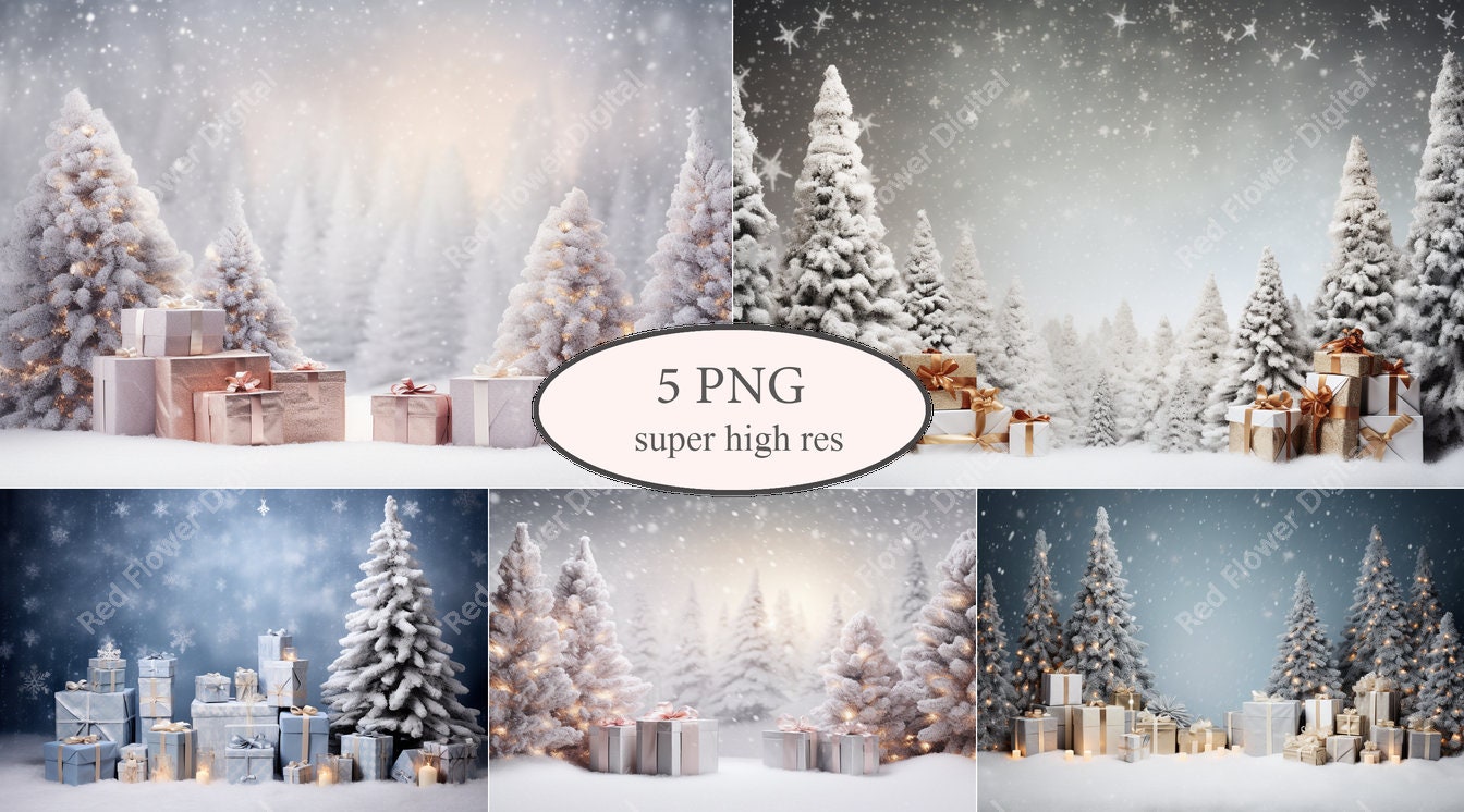 Winter Wonderland Digital Backdrop Bundle, White Christmas Background ...