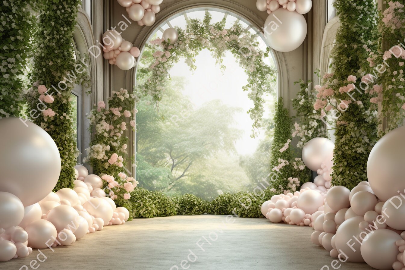 Balloon Arch Backdrop, Pastel Balloons Digital Background, Maternity ...