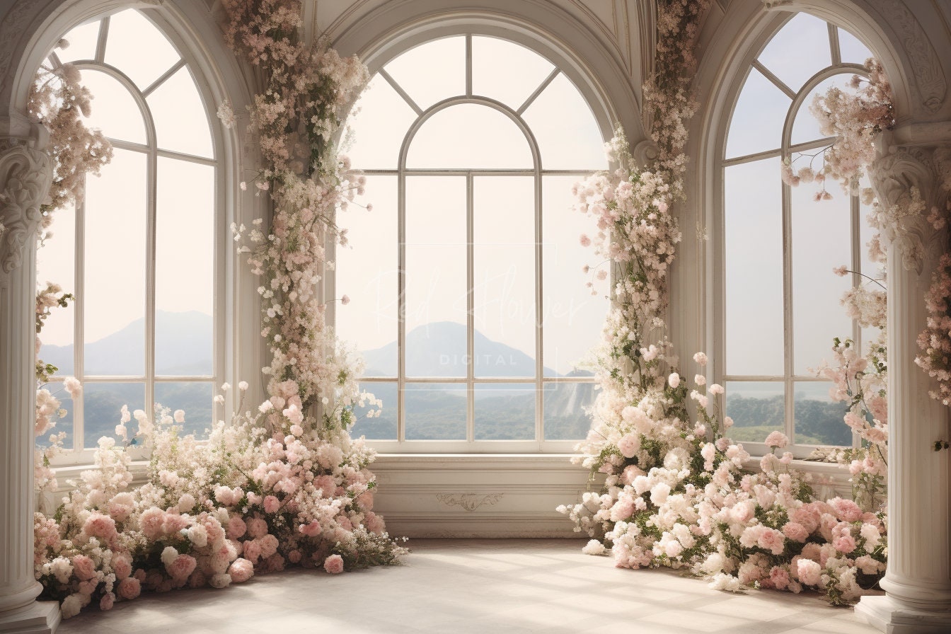 Floral Window Digital Backdrop Bundle, Elegant White Room Backdrops ...