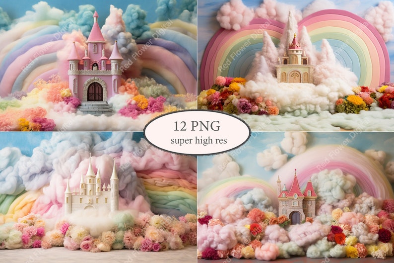 Princess Castle Digital Backdrop Bundle, Newborn Backdrops, Felted Castle Background, Fairytale ...