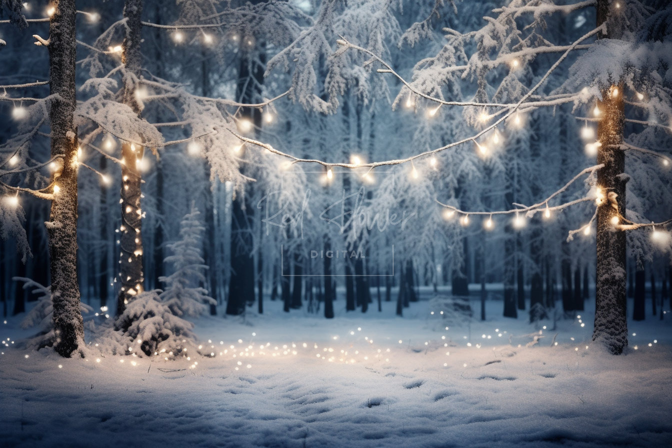 Magical Winter Forest Digital Backdrop Bundle, White Christmas ...