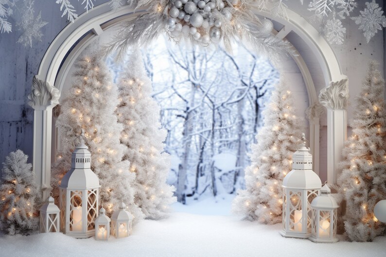Winter Wonderland Digital Backdrop Bundle, White Christmas Background ...