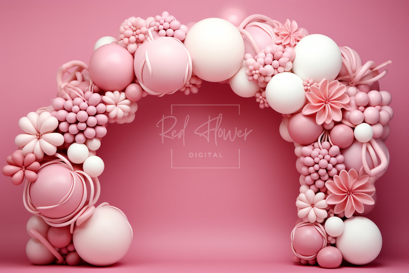 Pink Balloon Arch Digital Backdrop Bundle, Baby Pink Balloon Backdrops ...