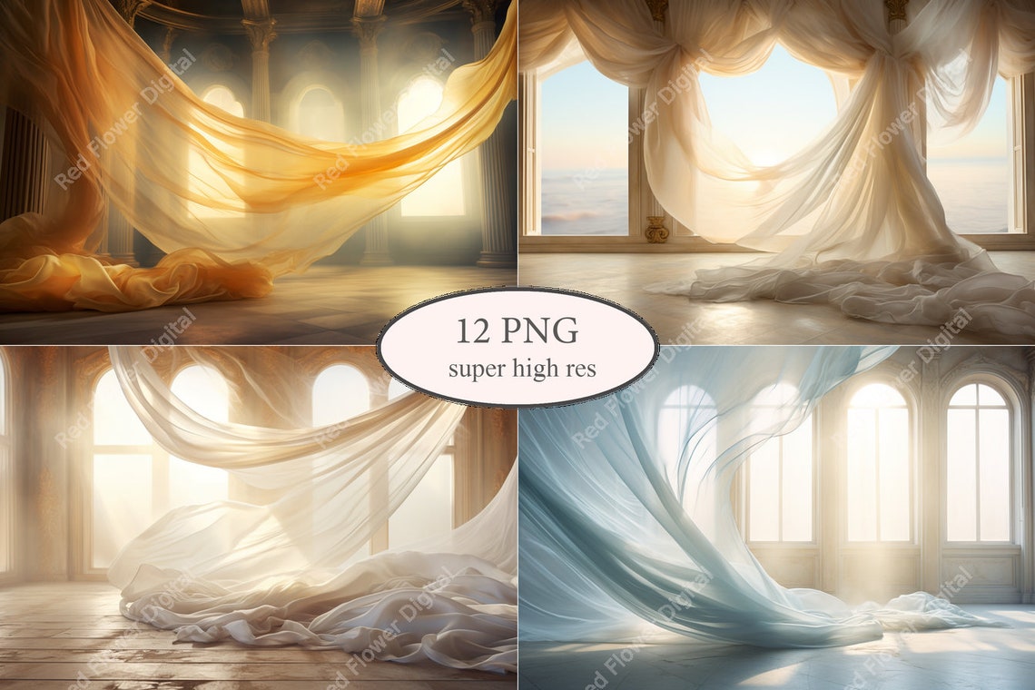 Flowing Fabric Digital Backdrop Bundle, Flying Silk Background ...