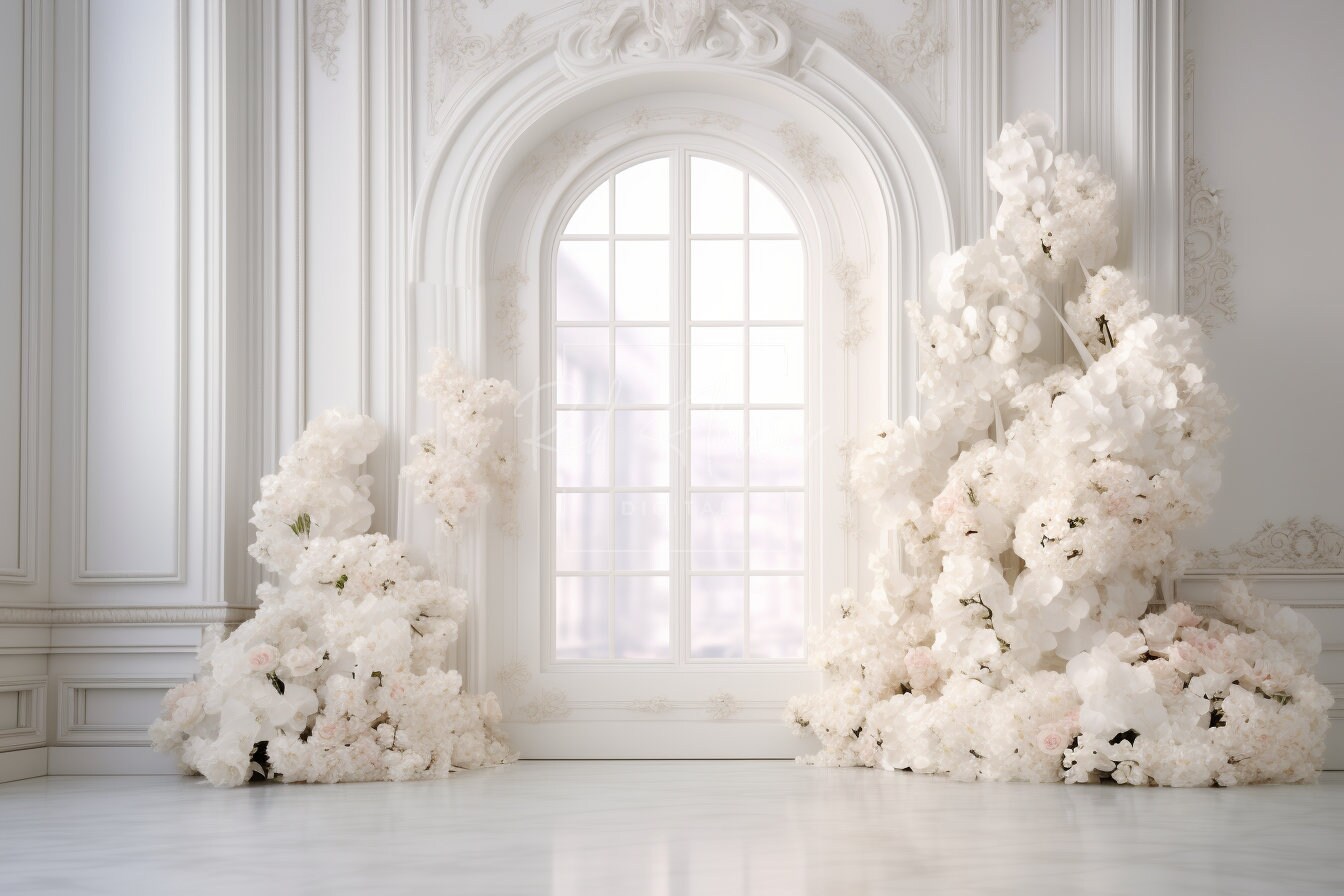 Luxury Floral Digital Backdrop Bundle, Elegant White Room Backdrops ...