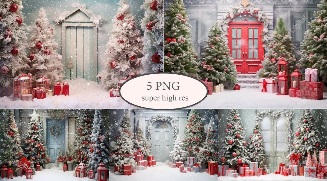 White Christmas Digital Backdrop Bundle, Rustic Christmas Background ...