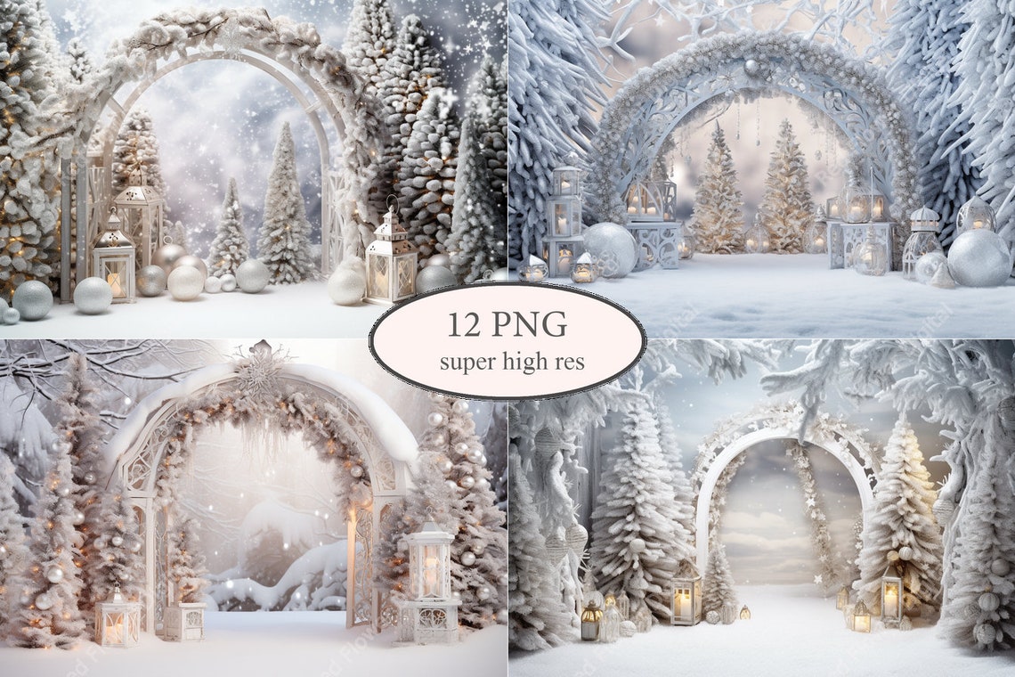 Winter Wonderland Digital Backdrop Bundle, White Christmas Background ...