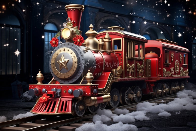 Polar Express Digital Backdrop Bundle, Christmas Train Background ...