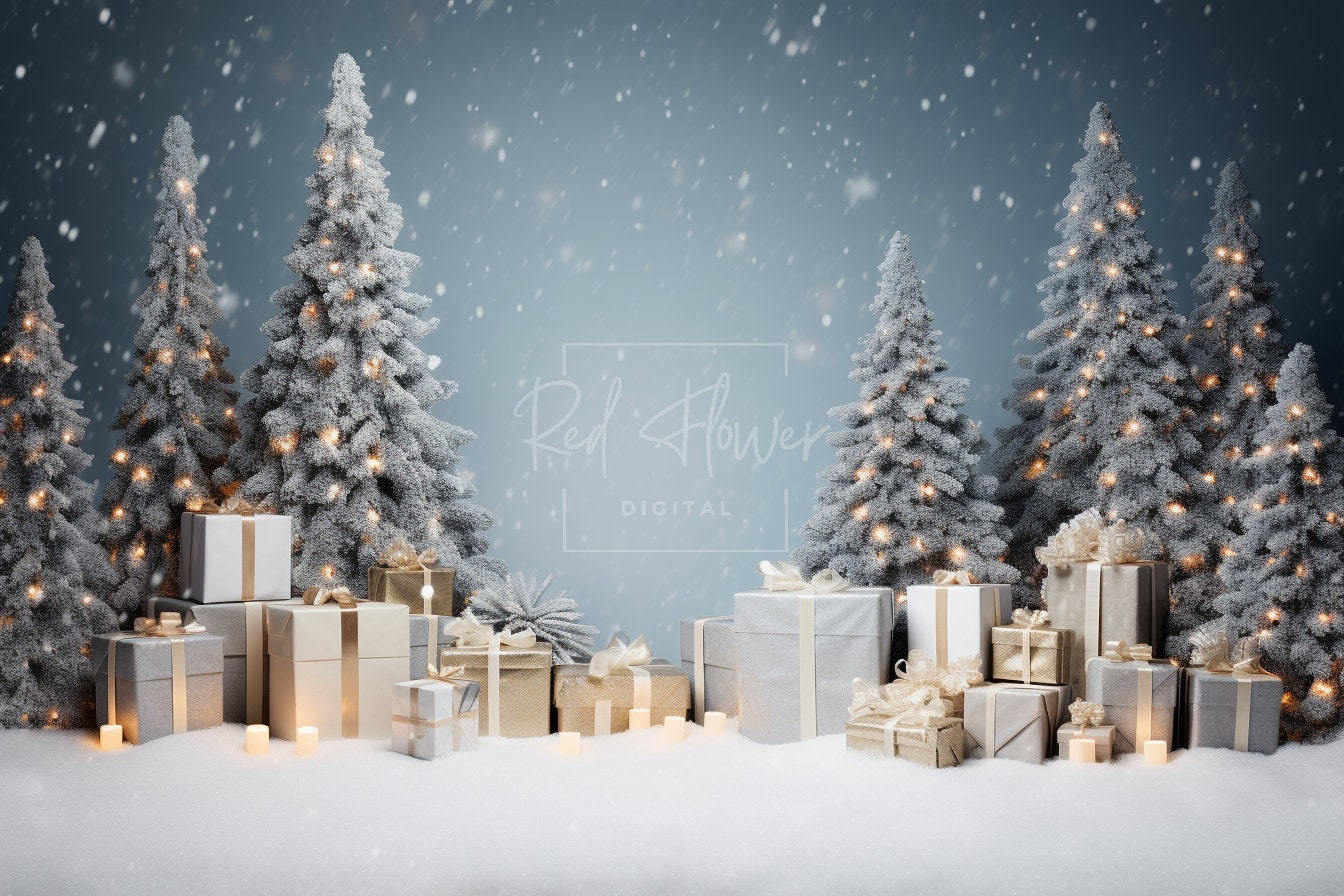 Winter Wonderland Digital Backdrop Bundle, White Christmas Background ...