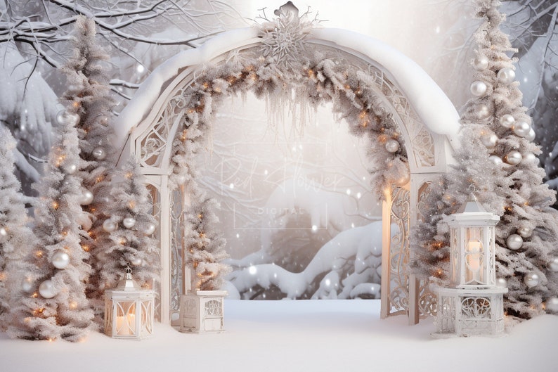 Winter Wonderland Digital Backdrop Bundle, White Christmas Background ...