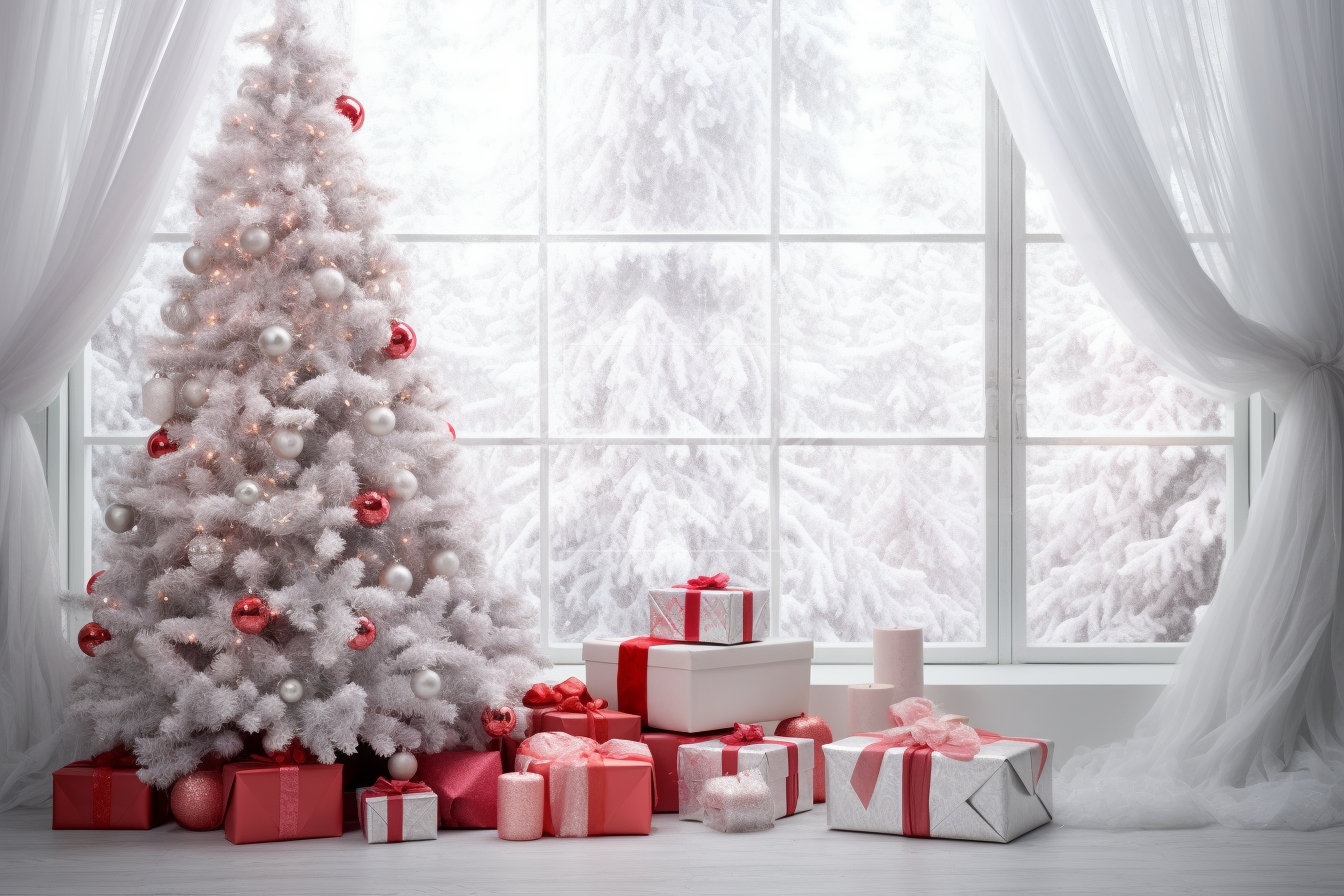 Elegant Christmas Digital Backdrop Bundle, White Room Christmas Tree ...