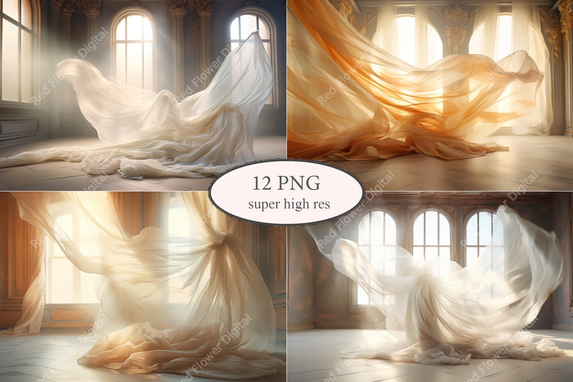 Flowing Fabric Digital Backdrop Bundle, Flying Silk Background ...