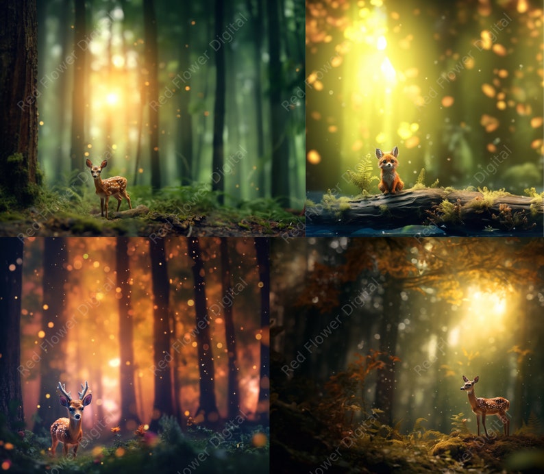 Magical Forest Digital Backdrop Bundle, Fairytale Digital Backgrounds ...