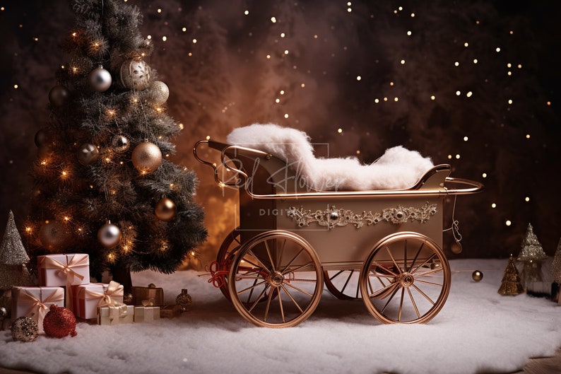 Christmas Pram Digital Backdrop Bundle, Magical Winter Baby Backdrops ...