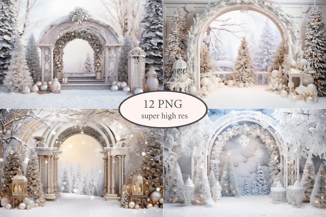 Winter Wonderland Digital Backdrop Bundle, White Christmas Background ...