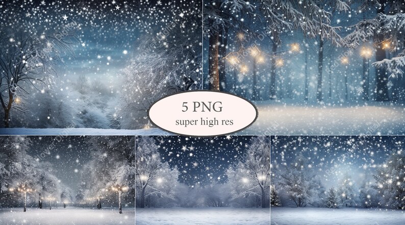 Winter Wonderland Digital Backdrop Bundle, White Christmas Background ...