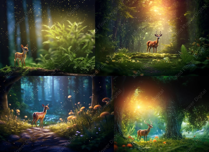 Magical Forest Digital Backdrop Bundle, Fairytale Digital Backgrounds ...