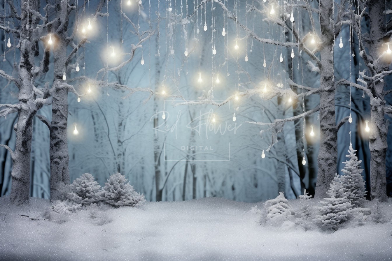 Magical Winter Forest Digital Backdrop Bundle, White Christmas ...