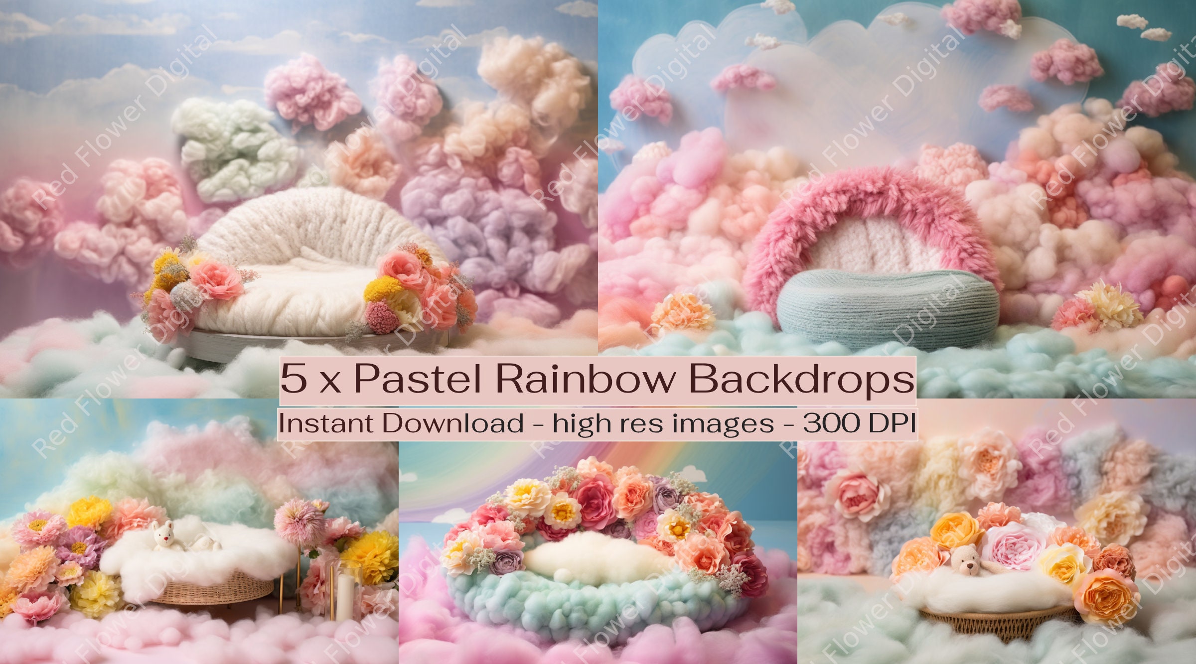 Newborn Rainbow Digital Backdrop Bundle, Pastel Backdrops, Cute Fluffy ...