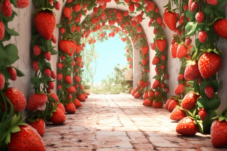 Strawberries Digital Backdrop Bundle, Strawberry Background, Fantasy ...
