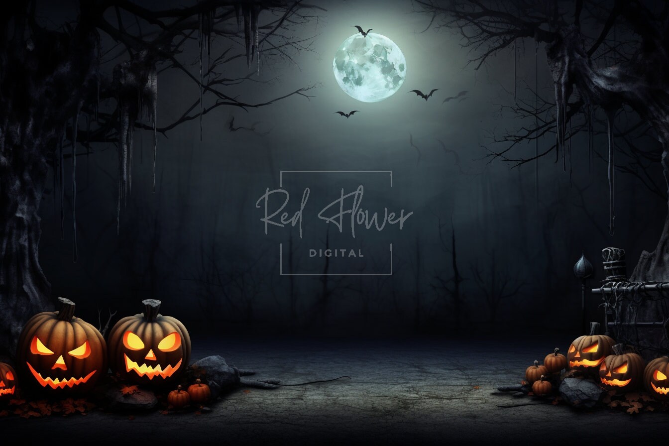 Scary Halloween Digital Backdrop Bundle, Dark Fantasy Halloween ...