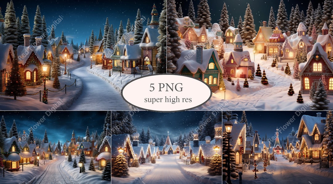 Christmas Town Digital Backdrop Bundle Snow Town Xmas - Etsy