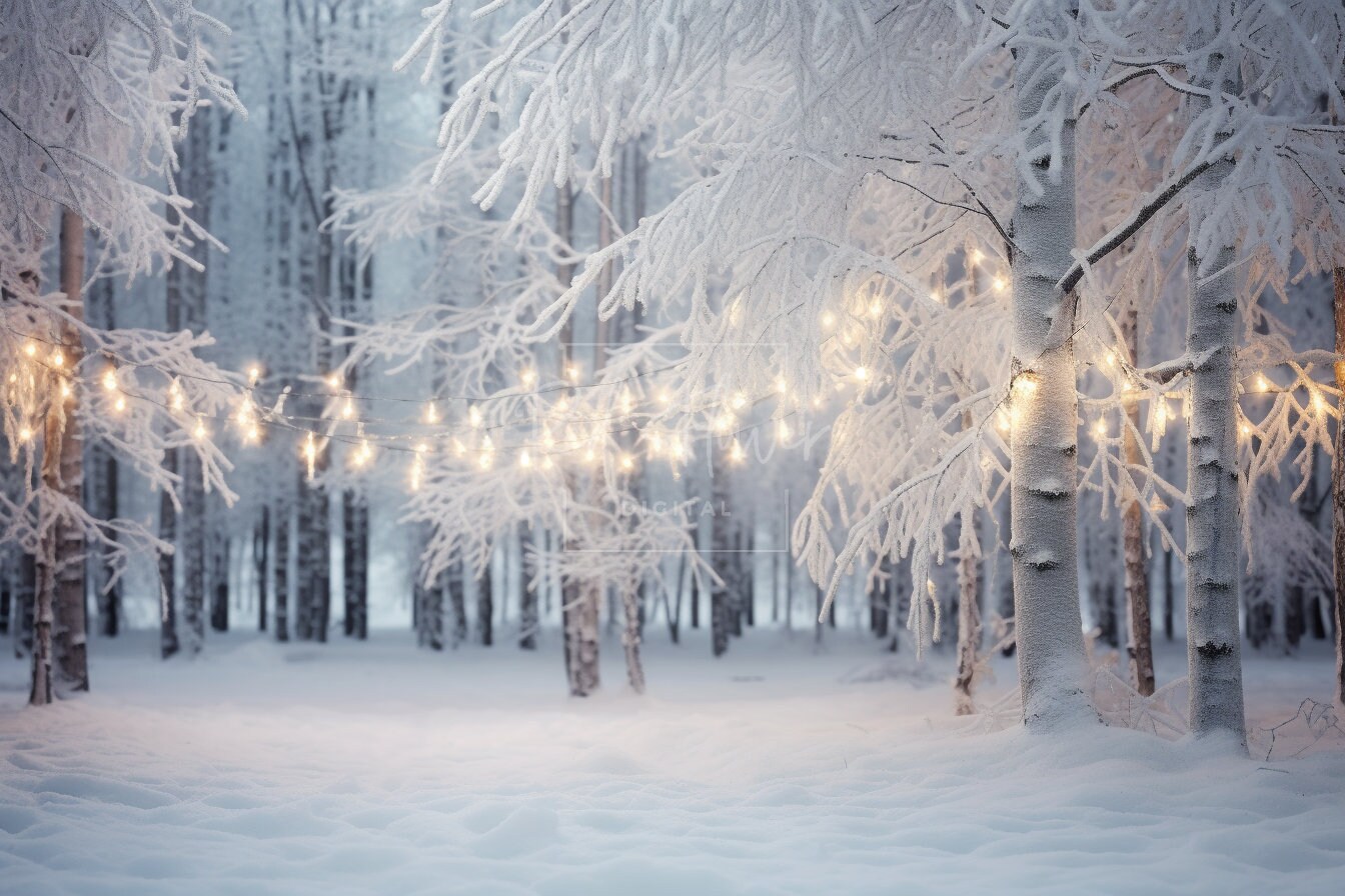 Magical Winter Forest Digital Backdrop Bundle, White Christmas ...