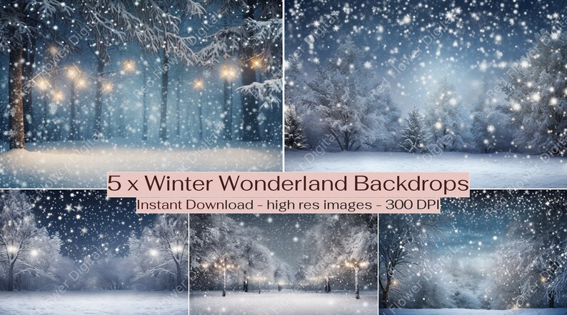 Winter Wonderland Digital Backdrop Bundle White Christmas - Etsy