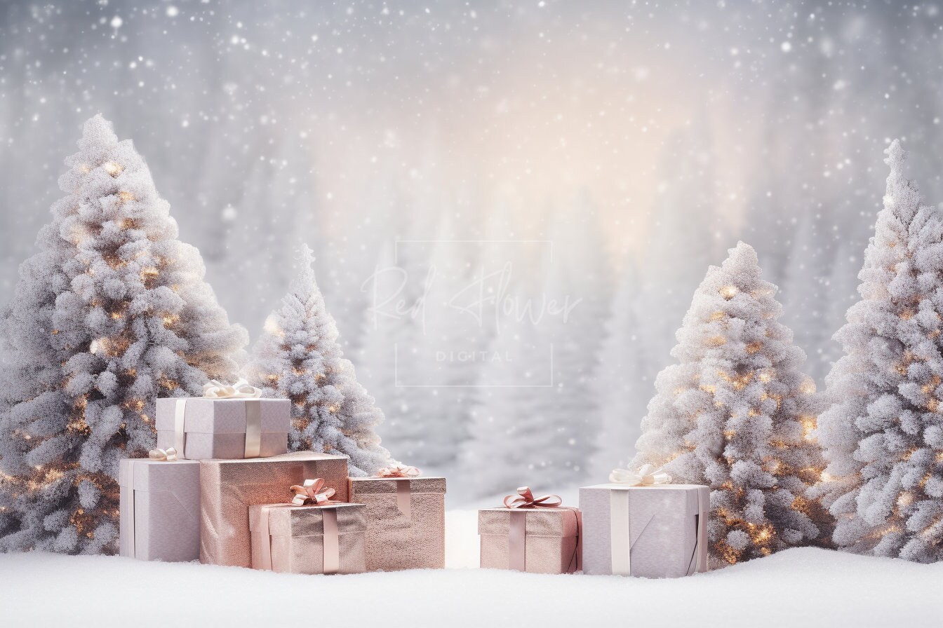 Winter Wonderland Digital Backdrop Bundle, White Christmas Background ...