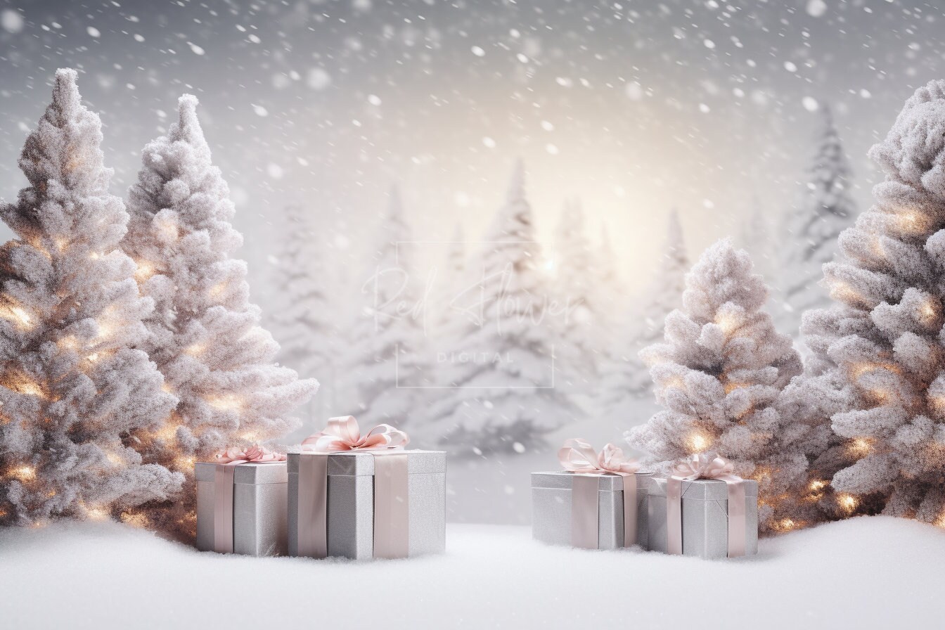 Winter Wonderland Digital Backdrop Bundle, White Christmas Background ...