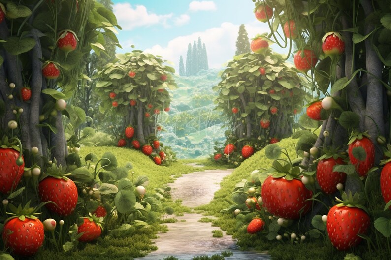 Strawberries Digital Backdrop Bundle, Strawberry Background, Fantasy ...