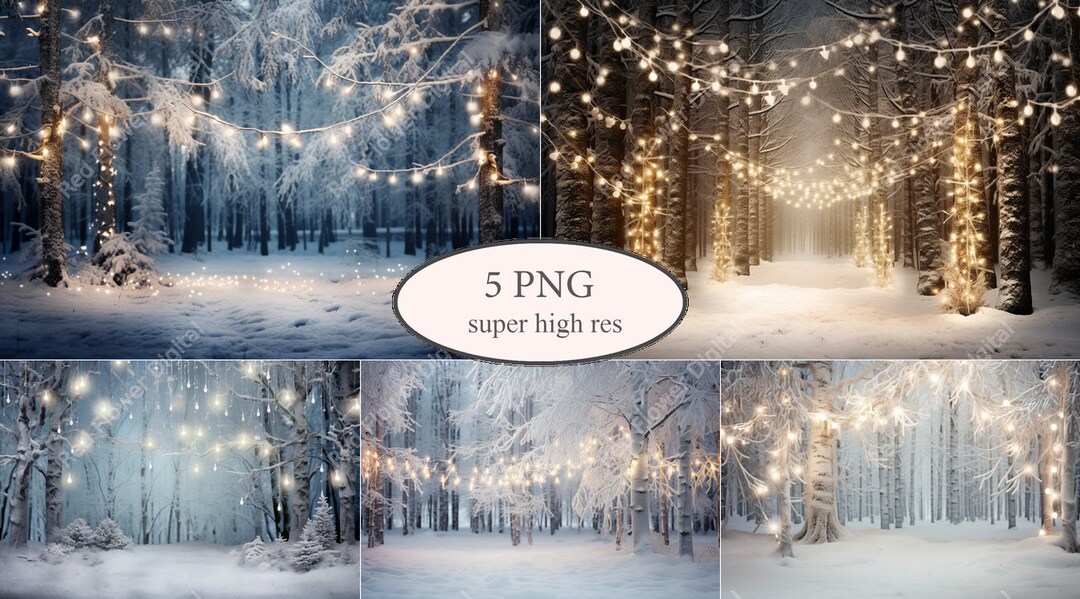 Magical Winter Forest Digital Backdrop Bundle, White Christmas ...
